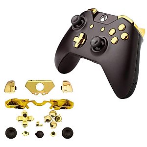 for Xbox One Elite Replacement Full Buttons Bumper Triggers T6 T8 Screwfor Xbox One Controller with 3.5mm Jack (Chrome Gold)