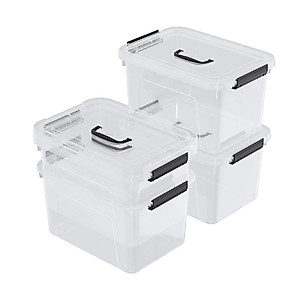 Wekioger 4 Pack 10 L Plastic Storage Box, Clear Latching Bin with Handle