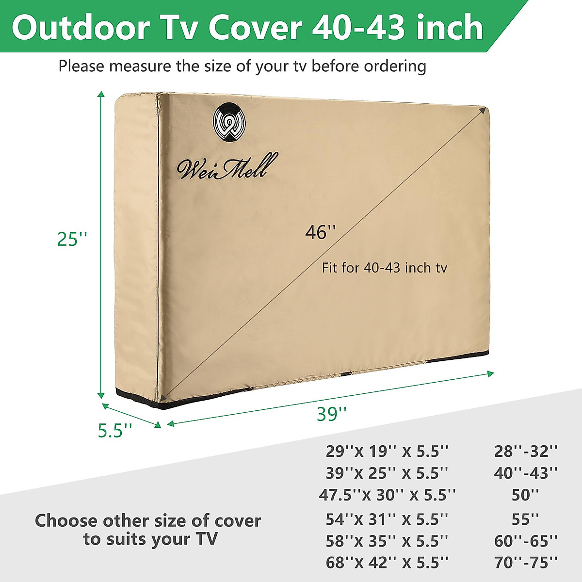 WEIMELL Outdoor Tv Cover for 40 to 43 Inch Weatherproof Waterproof Outside Tv Covers Outdoor 43 Inch Flat Screen TV with Remote Control Pocket 39''W X 25''H X 5.5''D for 40''- 43'' LCD LED