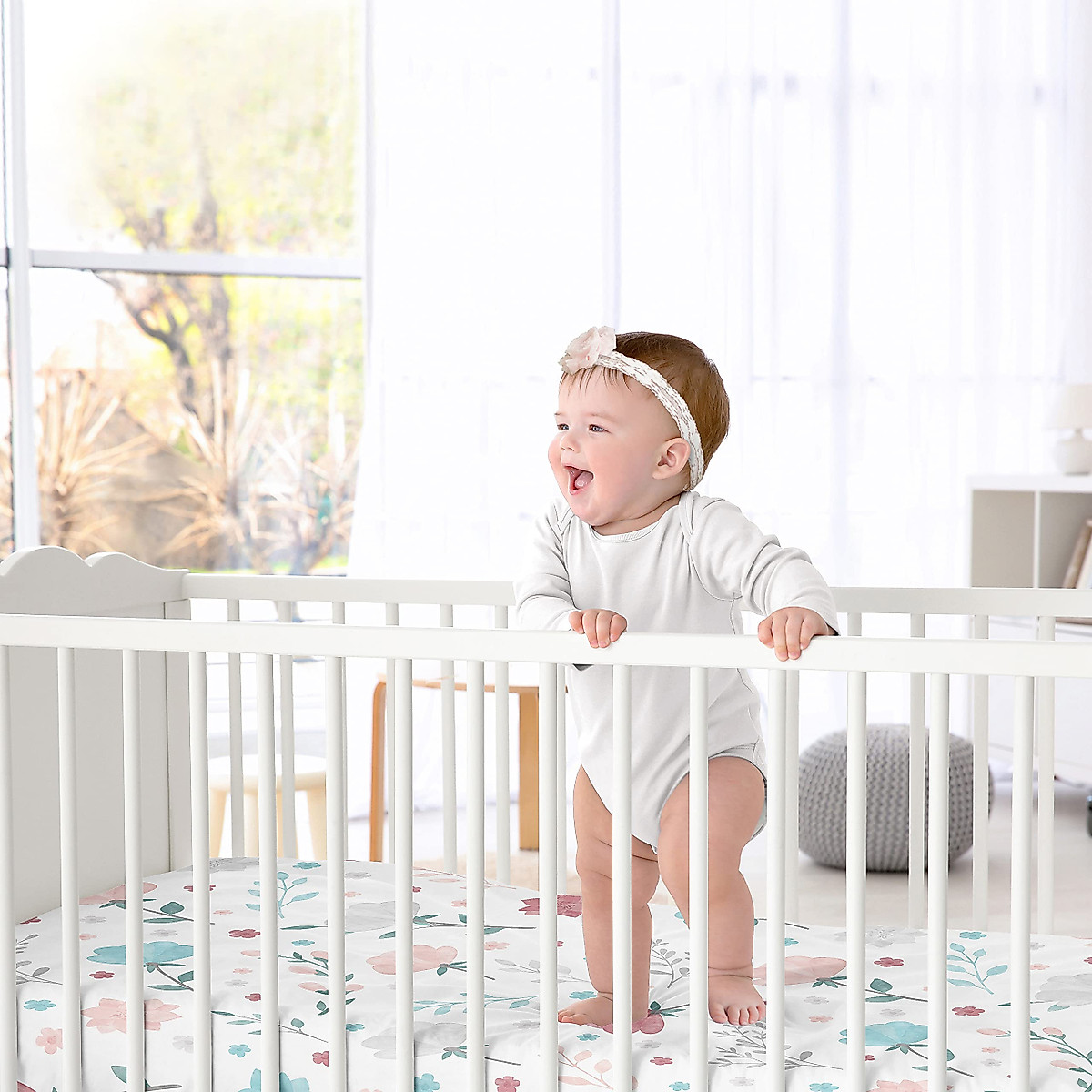 Sweet Jojo Designs Floral Rose Flowers Girl Fitted Crib Sheet Baby or Toddler Bed Nursery - Blush Pink Teal Turquoise Aqua Blue Grey Pop Flower Boho Shabby Chic Modern Colorful Watercolor Roses