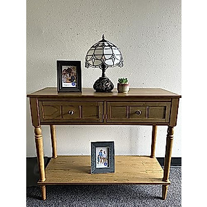 Enjoy Tiffany Style Table Lamp White Baroque Style Lavender Stained Glass Included LED Bulb Vintage for Living Room Dining Room Bedroom Bedside Office Hotel H14*W10 in