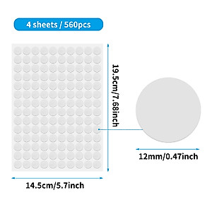 Grevosea 560 Pieces Screw Hole Stickers, 4 Sheets Self Adhesive Furniture Screw Cover Stickers White Cabinet Hole Covers Stickers Waterproof PVC Screw Covers for Wall Cabinets Desk Screws(12mm)