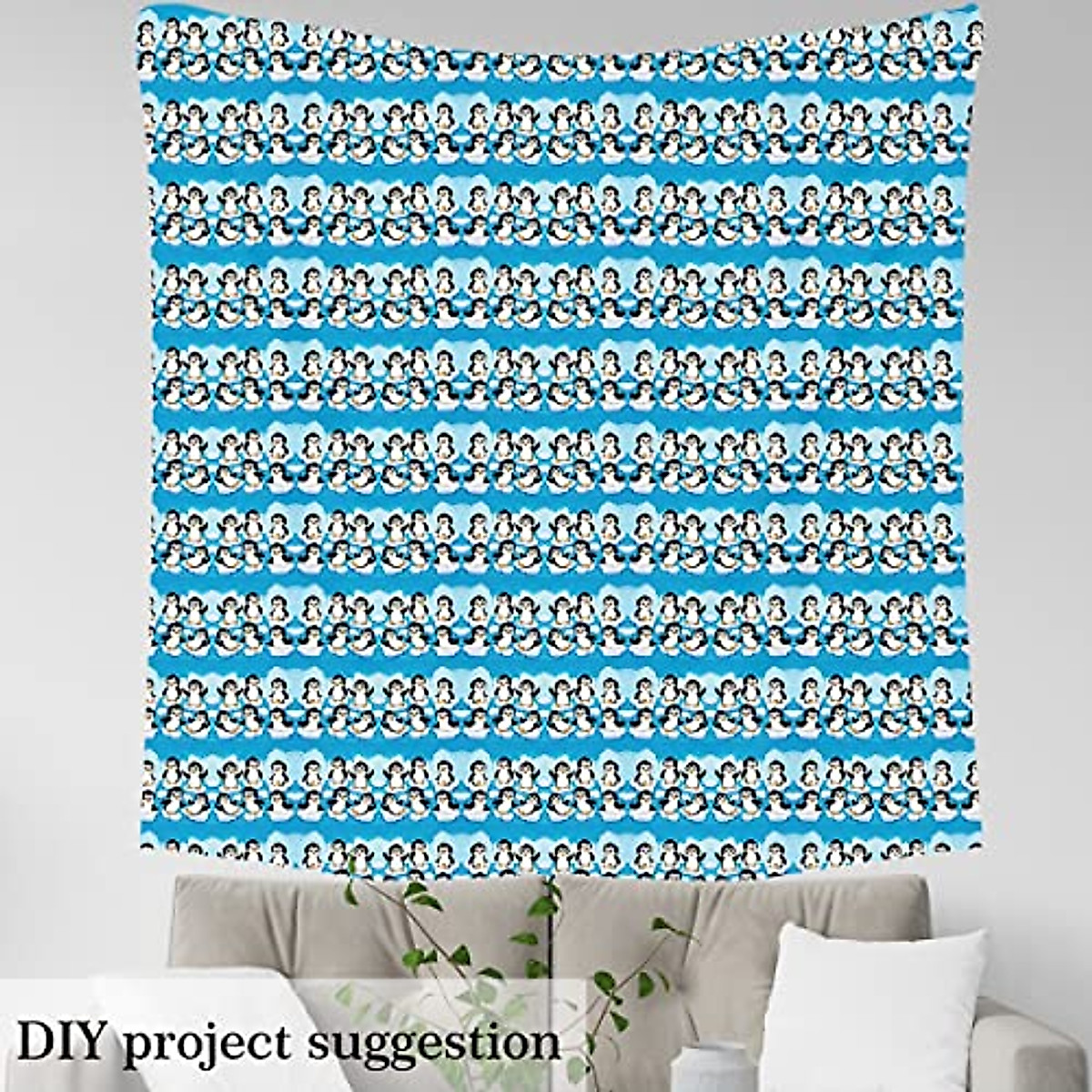Cartoon Penguin Fabric by The Yard Cute Baby Penguins Playing Water Various Poses Upholstery Fabric for Kids Boys Girls Summer Decorative Fabric,DIY Art Outdoor Fabric for Quilting,2 Yards,Blue White