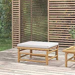Patio Footstool with Light Gray Cushion Bamboo Leisurely Outdoor Experiences Outdoor Spaces Redefined