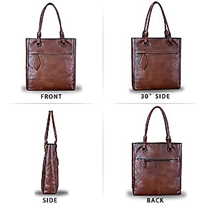 Genuine Leather Handbag Purses for Women Top Handle Bag Lady Work Tote Bags Retro Satchel (Coffee)