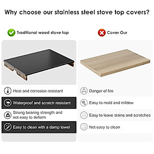 HOYRR Noodle Board Stove Cover, Stove Top Cutting Board, Stove Top Cover with Wooden Handle, Stove Top Covers for Electric Stove and Gas Stove, Gas Stove Cover, Internal Spacing on Both Sides/28.90in