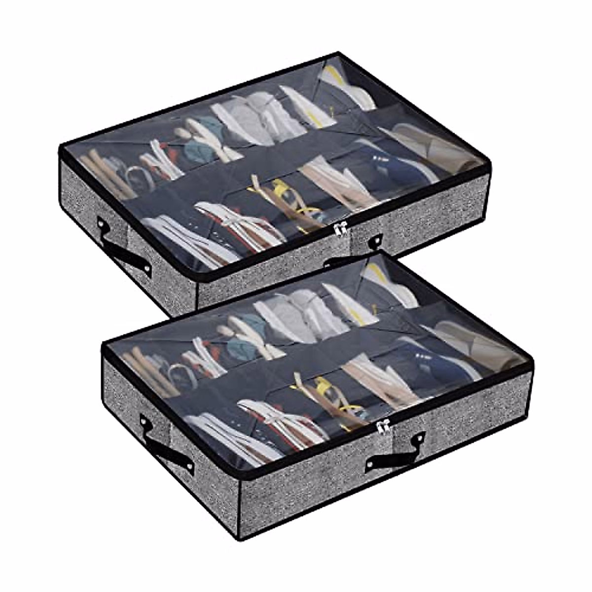 Luxeroots Design Under Bed Shoe Storage Organizer-set of 2 Fits Total 24 Pairs Shoe Organizer Under The Bed Containers Storage Solution With Clear Cover Reinforced Handles and Strong Zipper. UTBSO-0001, Black