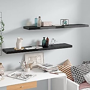 DYRJDJWIDHW Floating Wall Shelves 2 pcs Bookshelf for Bedroom,Shelves,Wood Bookcase,Suitable for Bedroom, Office, Living Room, Study,High Gloss Black 47.2"x9.3"x1.5" MDF