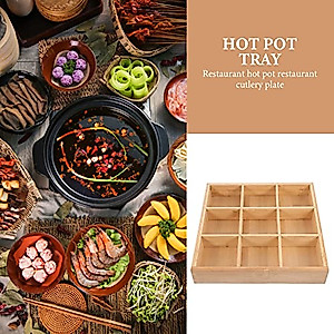 DOITOOL Divided Serving Tray Wooden Square 9 Compartments Serving Platter Sushi Plate Nut Candy Snack Storage Trays Ottoman Tray for Home Restaurant