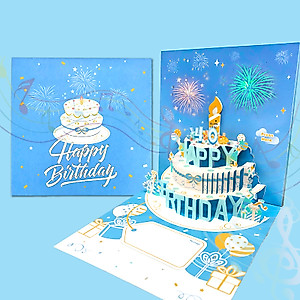 DTESL 40th Musical Birthday Cards with Light and Music, Blowable, 3D Birthday Popup Cards for Men & Women– Plays Hit Song 'HAPPY Birthday' (40th)
