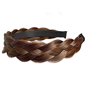 Denlydom Headband 4 Strands Synthetic Hair Plaited Headband Braid Braided With Teeth Hair Band Beauty accessory Stretch Braid Headbands Hairpiece for Women (Brown)