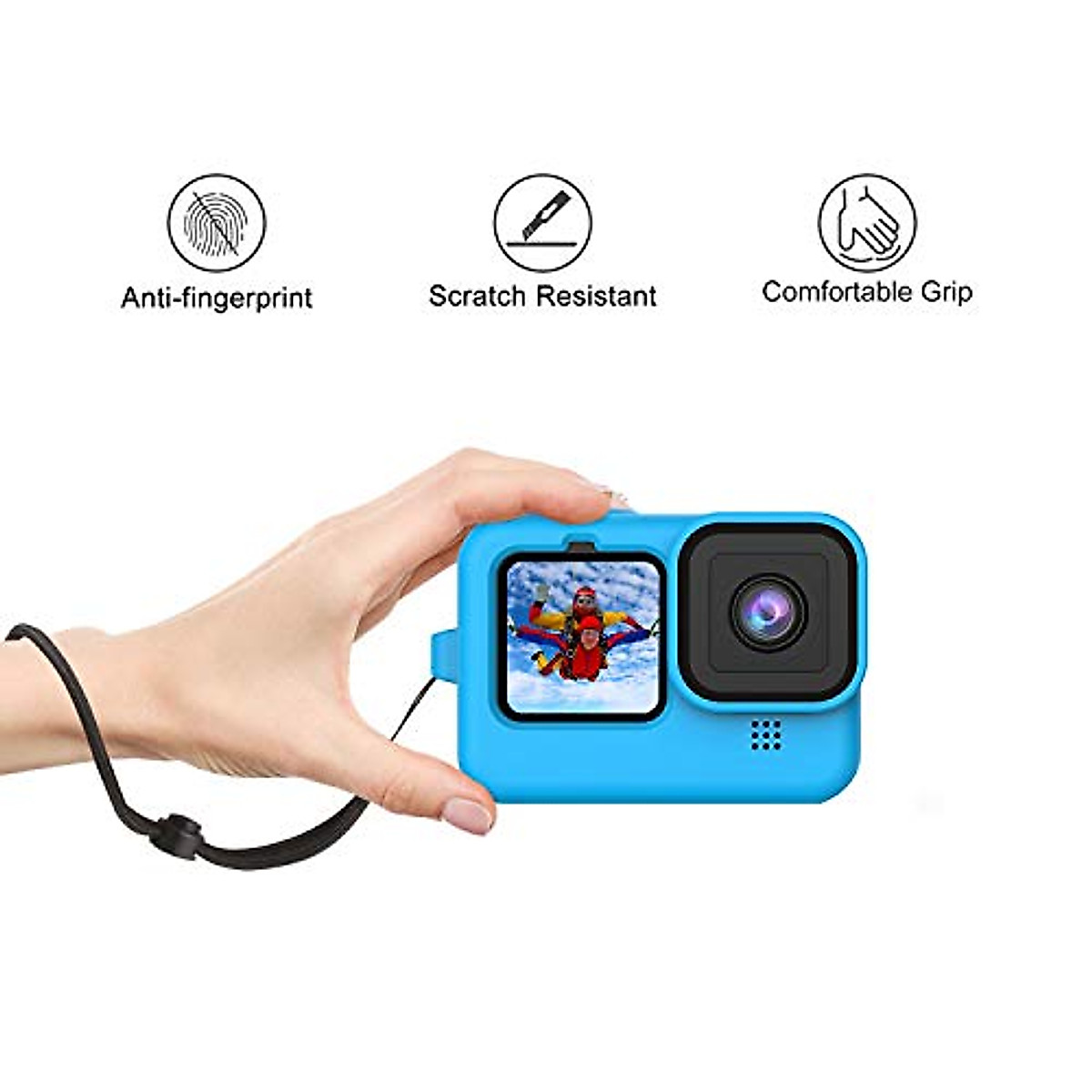 2Sets Silicone Rubber Protective Case for Gopro Hero 9/10/11, Silicone Sleeve Housing Case with Lanyard Lens Caps (Black and Blue)