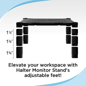 Halter Ergonomic Design Desk Monitor Stand with Adjustable Feet, Black, 1 Pack