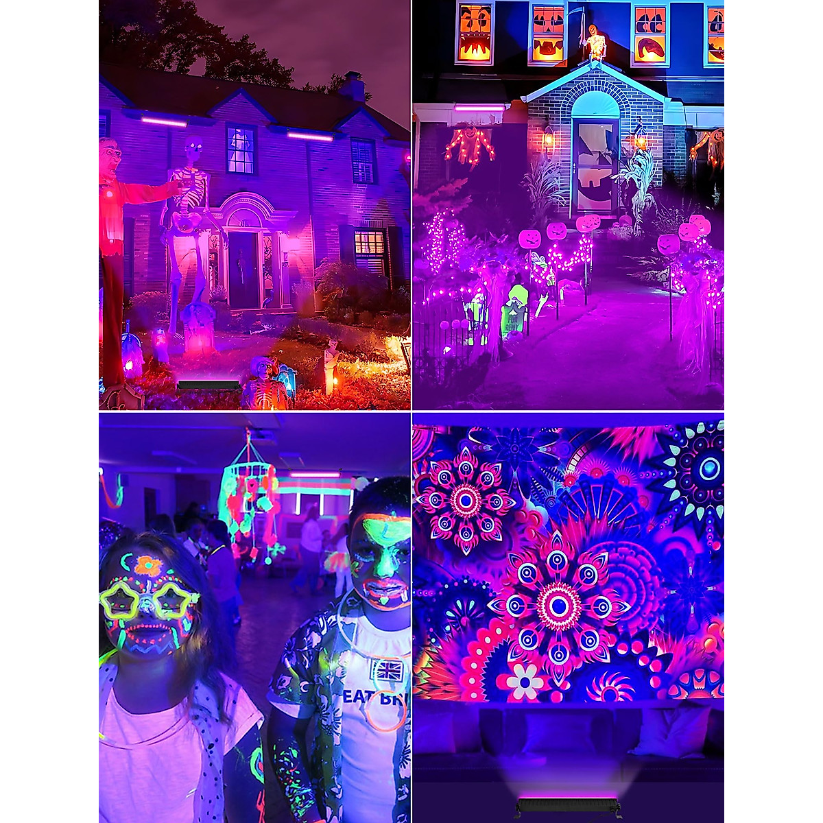 Upgraded 36W LED Black Light Bar, Premium LED Blacklight Flood Light with Plug+Switch+5ft Cord, Light Up 21x21ft Area, for Halloween Glow Fluorescent Party Bedroom Game Room Body Paint Stage Lighting