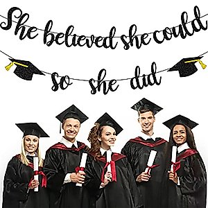 2023 Graduation Party Decorations Glitter Graduation Banners She Believed She Could So She Did Banner Graduation Party Supplies 2023 Grad Party Banner Decor for Girls Congrats Grad Banners 10Ft