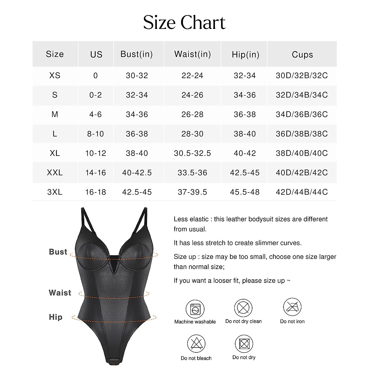 Popilush Faux Leather Deep V Bodysuits for Women Tummy Control Shapewear Bodysuit Thong Body Suits Sleeveless Sculpting Body Shaper Black Leotard