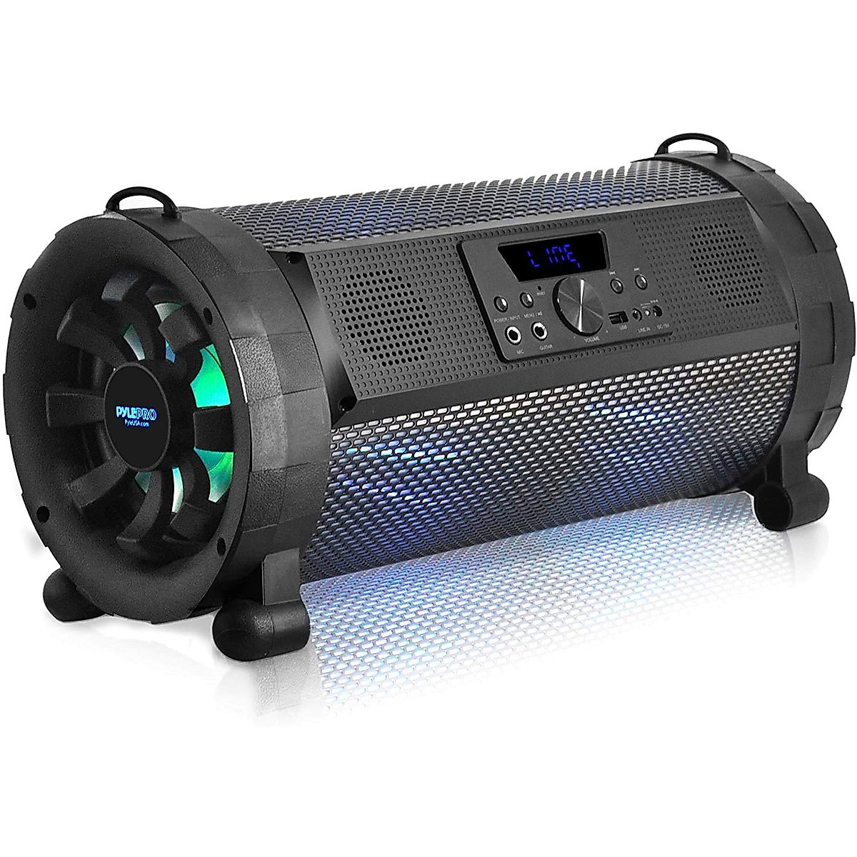 Pyle Wireless Portable Bluetooth Boombox Speaker - 500W 2.1Ch Rechargeable Boom Box Speaker Portable Barrel Loud Stereo System with Flashing LED, Digital LCD Display, AUX, USB, 1/4" Mic IN