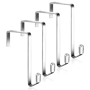 MISSLO 4 Pack Metal Over The Door Hook for Hanging Towels Rack Heavy Duty Door Hanger Organizer for Hang Clothes Coats in Bathroom Bedroom