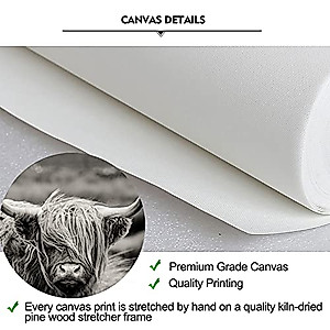 iKNOW FOTO Black and White Canvas Wall Art Highland Cow Cattle Picture Prints Texas Longhorn Painting Farm Animal Artwork for Home Decor Modern Living Room Bedroom Decorations Ready to Hang 32x48inch