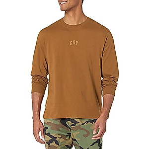 GAP Mens Relaxed Fit Long Sleeve Logo T-Shirt Bright Brown