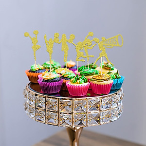Gyufise 28 Pack Cheerleader Cupcake Toppers Gold Glitter Cheerleading Gymnastics Cupcake Picks Cheer Team Cake Decorations Gymnast Girl Toothpicks Cake Decor for Girls Birthday Party Favors Supplies