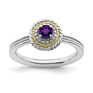 Solid 925 Sterling Silver and 14k Yellow Gold Stackable 925 Sterling Silver Amethyst Purple February Gemstone Ring Eternity Band Size 9