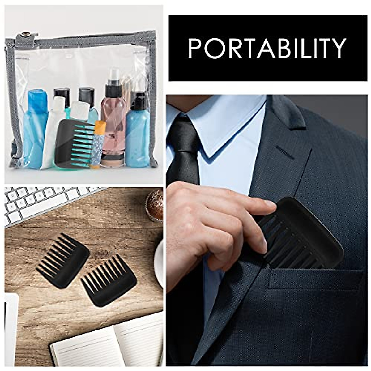 Perthlin 6 Pieces Palm Combs, Mini Brush, Wide Tooth Detangling Combs, Pocket Travel Combs for Men Women Curly hair