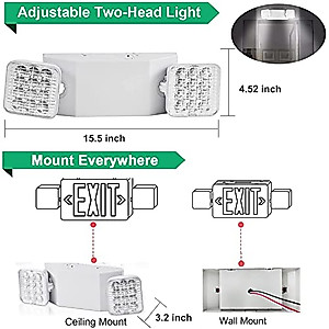 Fyngntny Led Emergency Lights, Commercial Emergency Light with Battery Backup, Dual Head Emergency Lights for Home Power Failure, Emergency Exit Light Fixture for Business, Hardwired White 12 Pack