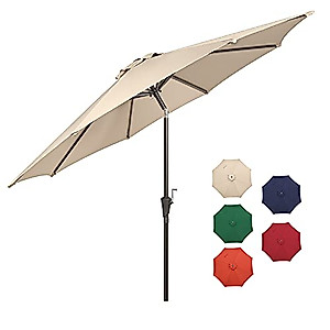 Hepoe 9' Patio Umbrella Outdoor Market Umbrellas with 8 Sturdy Ribs Push Button Tilt and Crank for Yard Garden Umbrellas (9 ft, Beige)