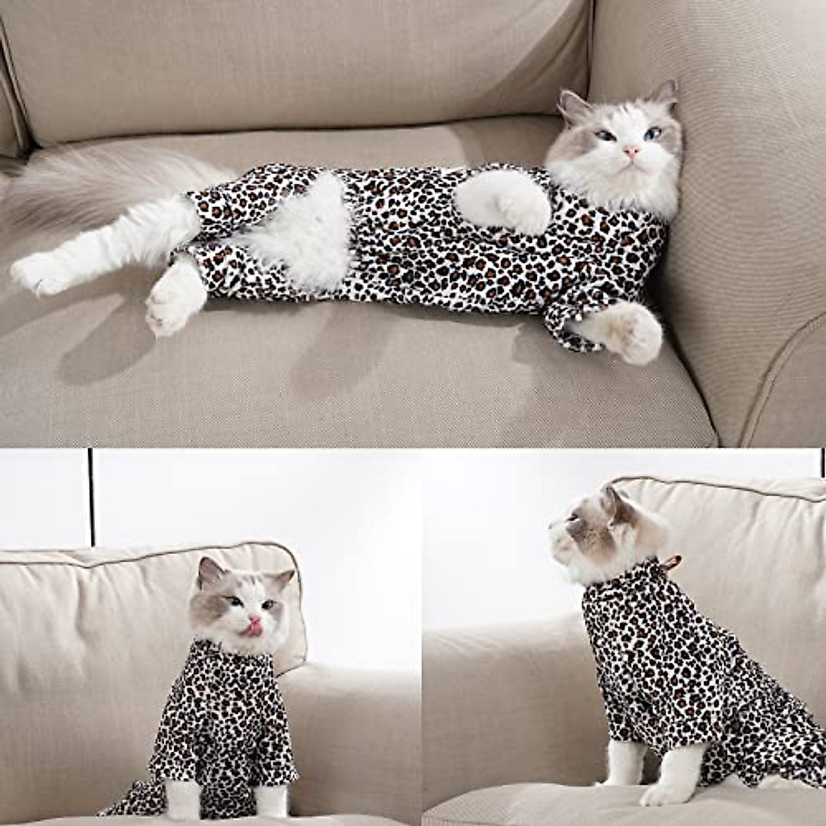 Harikaji Leopard Cat Pajamas, Doggy Kittens Jammies Onesie PJS, Dog Cat Shirt Stretchable Dog Jumpsuit Bodysuit L