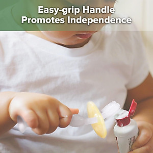 haakaa Infant Toothbrush, Easy to Hold 360° Baby Toothbrush, Train 6month+ Infants Babies and Toddlers for Oral Hygiene, Teether Effect for Sore Gums, 1pc (Clear)