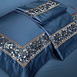 TBGFPO Cotton Bedding Set Blue Embroidery Duvet Cover Set 4 Pieces Silk Soft Sheet Pillowcase (Color : D, Size : 1.8 * 2.0m)