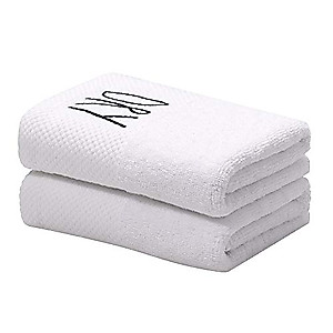 Rae Dunn Decorative Bathroom Hand Towels, Dry Embroidered Bathroom Towels Set of 2, White Guest Bath Hand Towels with Black Text (16" x 30" x 5")