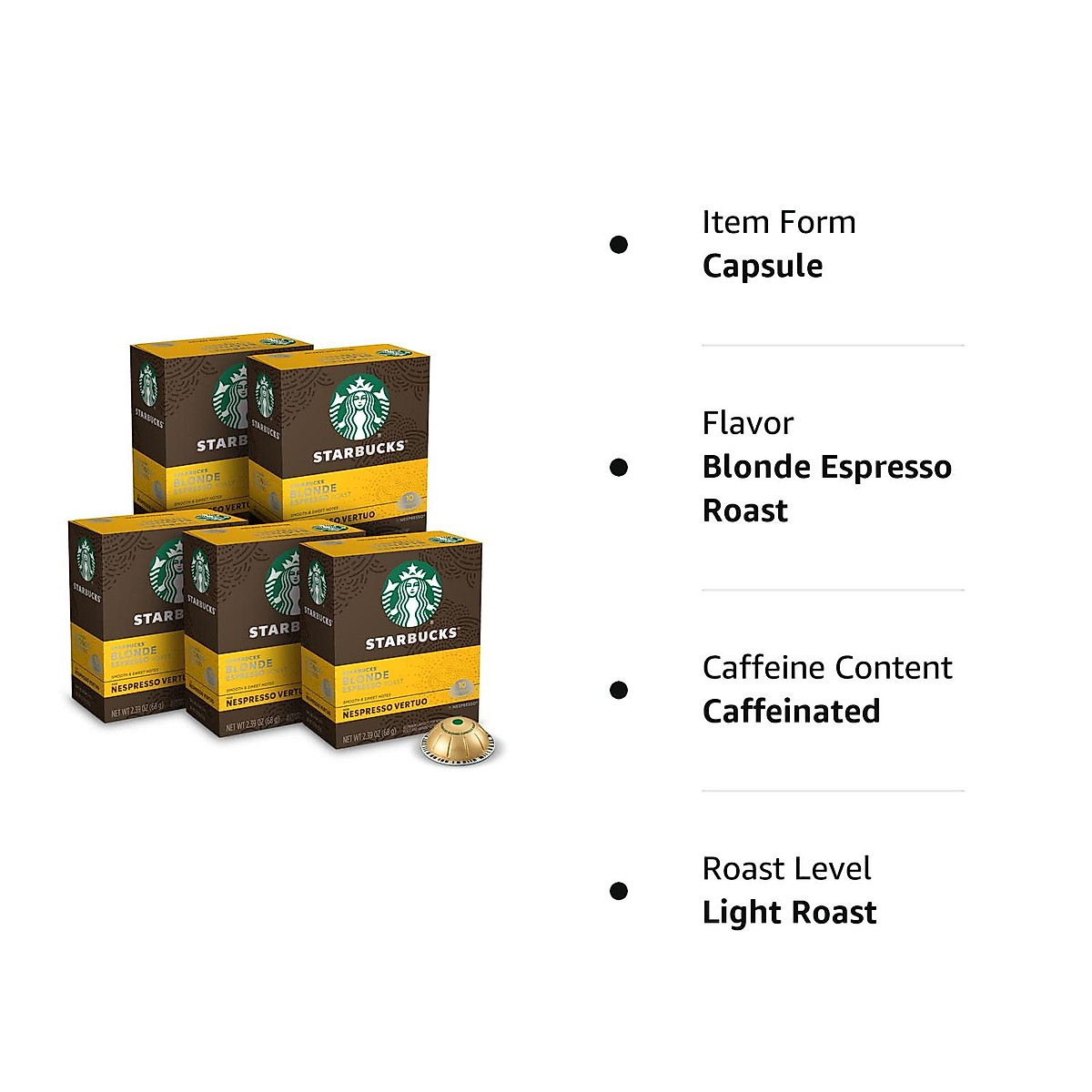 Starbucks by Nespresso Blonde Roast Espresso (50-count single serve capsules, compatible with Nespresso Vertuo Line System)