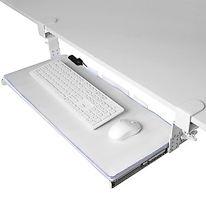 VIVO Large Height Adjustable Under Desk Keyboard Tray with RGB LED Light Mouse Pad, C-clamp Mount, 27 (33 with Clamps) x 11 inch Slide-Out Platform Computer Drawer for Typing, White, MOUNT-KB05GPW