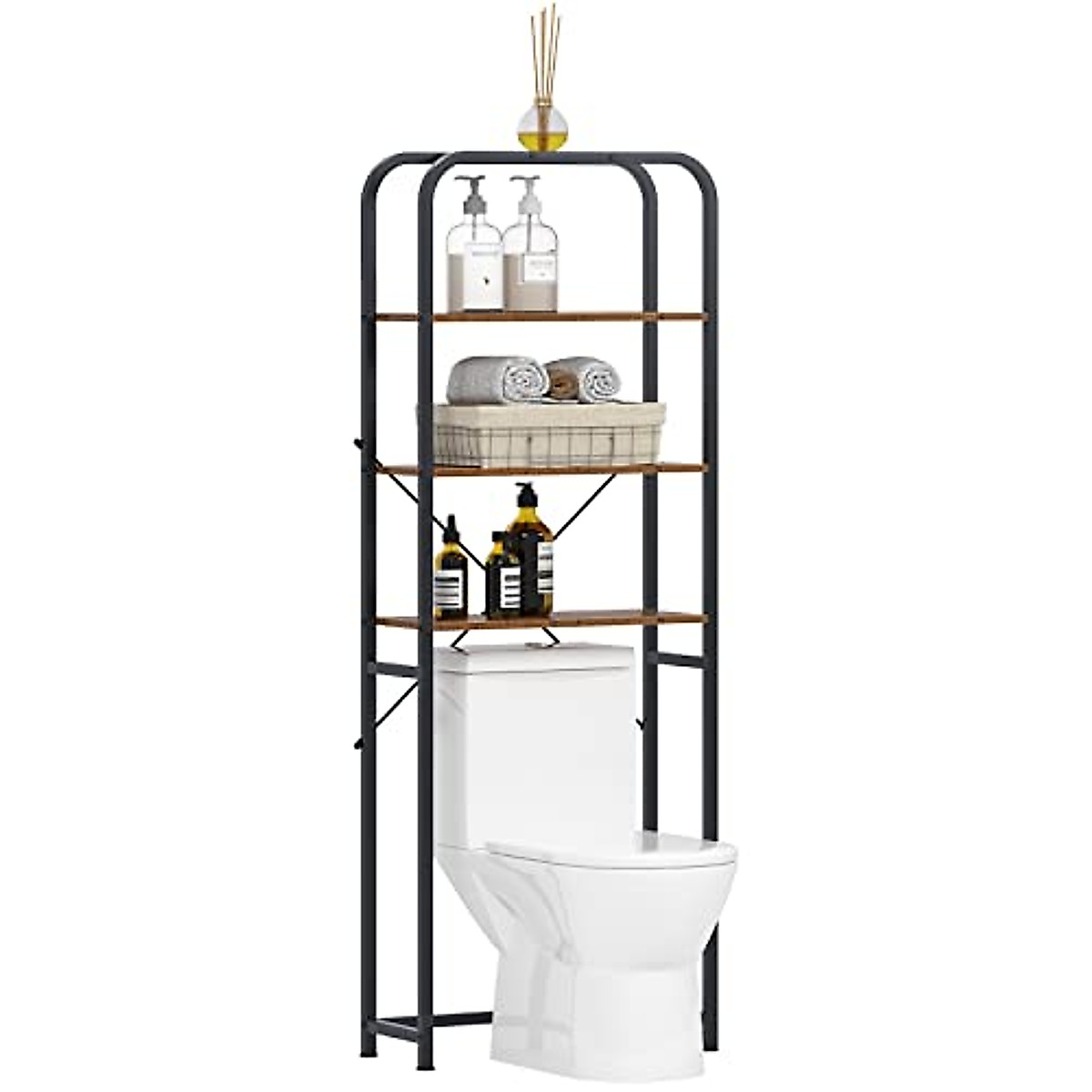 SogesHome 4-Tier Over The Toilet Storage, 68’’ Tall Bathroom Organizer Storage Shelf, Space-Saving Bathroom Shelf Over Washer, Wood Shelves for Small Rooms, Vintage Brown