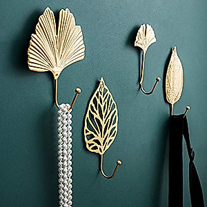 WUSIO Multicunction Golden Leaves Wall Hanger Iron Art Hanging Hooks Storage Rack Space-Saving Wall Decoration Hook Nordic Style(C,Gold)