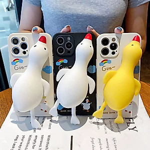 Seconddog Compatible with iPhone 13 Case Cartoon Cute 3D Finger Pinch Duck Funny Squeeze Sensory Stress Reliever Decompression Toy Soft Bumper Shockproof Protective Case 6.1 inch Yellow