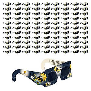 Lunt Solar Systems Junior Size Premium CE & ISO Certified Eclipse Glasses, Pack of 100