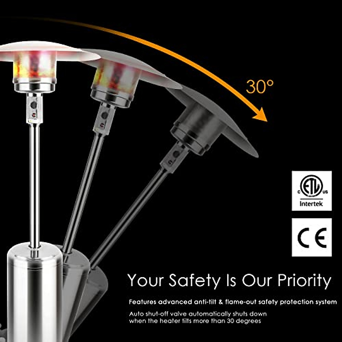 Patio Heater, GreenVines 48000BTU Outdoor Propane Heaters with Anti-tilt & Flame-out Protection System, Stainless Steel Garden Heat Lamp with Wheels for Backyard, Porch, Deck, Outside, ETL Listed…