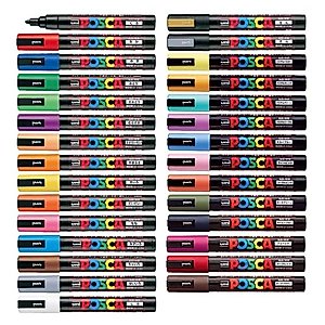 Uni Posca Paint Marker Pen, Medium Point(PC5M), 29 Colors Set with Original Vinyl Pen Case
