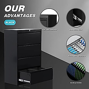 GangMei 4 Drawer Lateral File Cabinet, Metal Lateral File Cabinets with Lock, Legal Size Steel Lateral Filing Cabinet for Office and Home