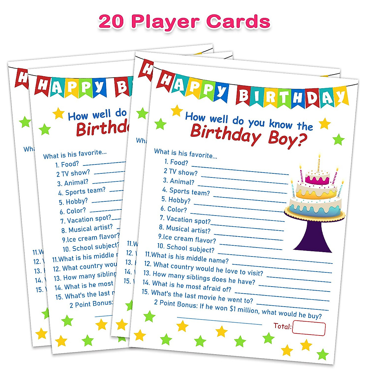 ALodr 20 How Well Do You Know The Birthday boy Game Cards - boy Birthday Party Activity Notebook Themed Party Decorations-Teens Kids Birthday Party Game - boy Birthday Supplies, Activity, Decorations