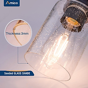 Amico 3-Light Farmhouse Vanity Light Fixture, Rustic Wood Bathroom Light Fixtures, Industrial Vintage Black Wall Sconces Light with Bubble Glass Shade for Mirror, Bedroom, Living Room, Hallway