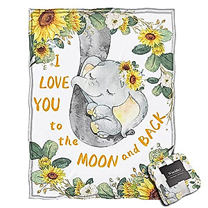 Wucidici Elephant Sunflower Fleece Throw Blanket Elephant Blankets Gift for Women Kids Lightweight Cozy Blanket for Sofa Bed Travelling Camping 50"x 60"