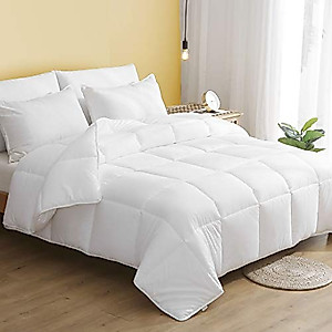 DWR 100% Cotton Covered Lightweight Down Alternative Comforter, Ultra-Soft Skin-Friendly Cloud Breathable Eucalyptus Microfiber Duvet Insert for Warm Sleeper (King, White)