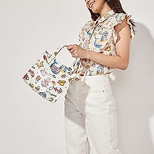 Cath Kidston Small Bookbag S Size Open Top Handled Handbag Lunch Bag Water Resistant Oilcloth Tote Beach and Sea Pattern (Summer Time (Cream))