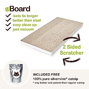 Way Basics Eco Friendly Simple Cat Scratcher, Scratching Pad with Organic Catnip (Uniquely Crafted from Sustainable Non Toxic zBoard Paperboard), White