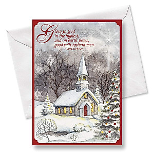 Current Snowy Church Personalized Christmas Greeting Cards Set - Set of 18 Large 5 x 7-Inch Folded Cards, Themed Religious Holiday Card Value Pack, Add Names or Text, Envelopes Included
