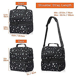 Insulated Lunch Box - 2 Compartment Large Adult Lunch Bag with Sturdy Support & Adjustable Shoulder Strap, Mens Womens Reusable Leakproof lunch Cooler Bags for Work, Beach, Picnic (Floral)